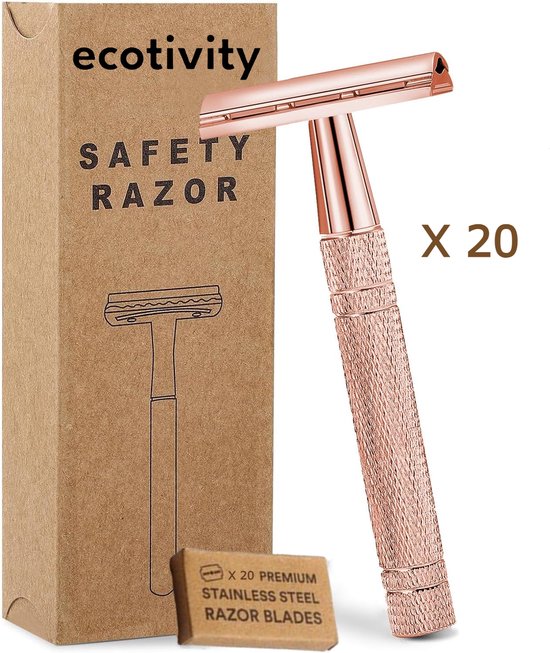 Ecotivity Safety Razor + 20 Scheermesjes Aluminium Rose Gold Voor ...