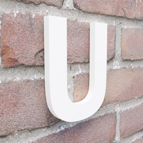 Huisnummer Arial U wit - Huisnummerbord - 10 cm - blinde bevestiging | bol