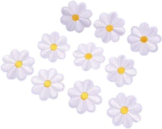 Strijkemblemen bloemen wit 10 stuks - strijkembleem witte bloem ...