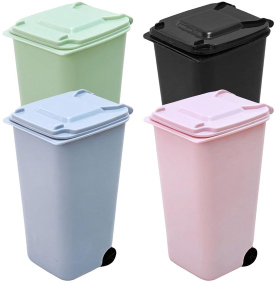1.2 L Mini Table Waste Bin with Lid - Set of 4Mini Plastic Table ...