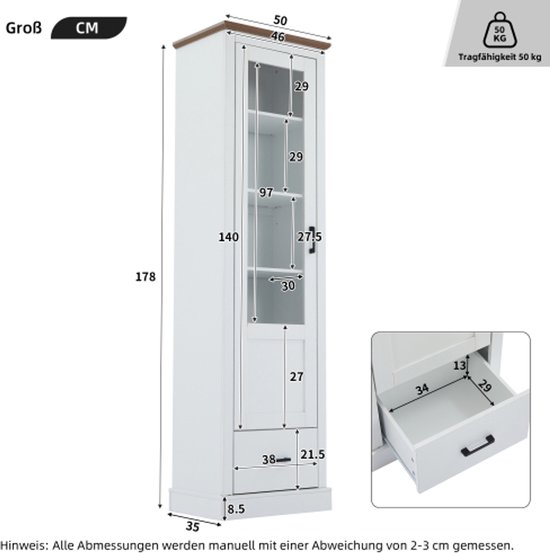 Learnlogic Moderne LED -showcase Witte mat 178cm met USB -verbinding ...