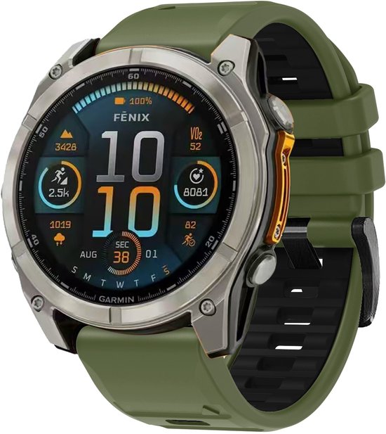 FFO2World Dubbelkleurige Siliconen band in Fenix 8 Stijl - QuickFit 20mm - Groen/Zwart... | bol