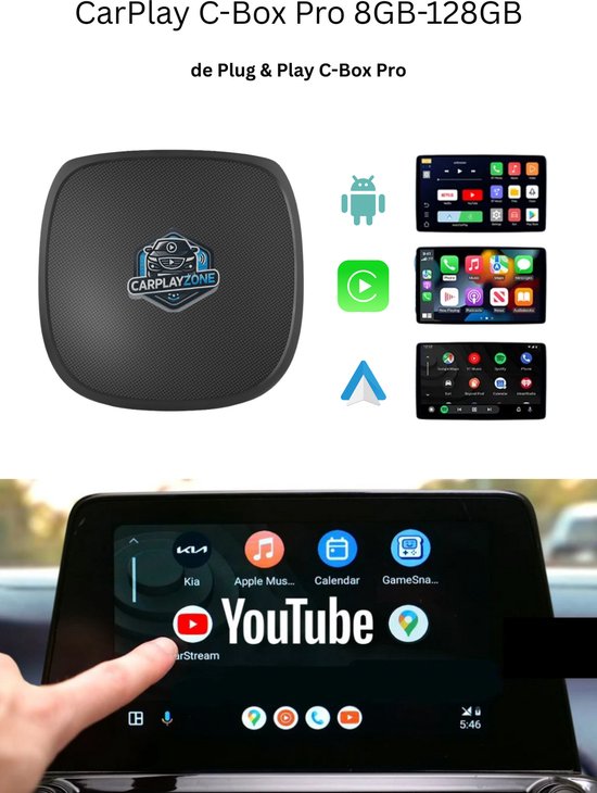 CarPlayZone® C-Box PRO Android 13 Ai Box Draadloos Youtube / Netflix ...