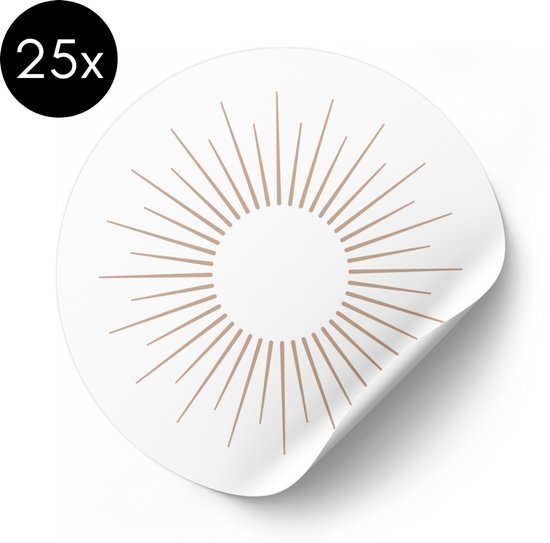 Sticker Zon - Beige / Wit - 30 mm - Sluitsticker Geboortekaartje - 25 ...