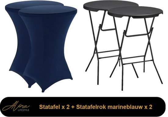 Alora 2x zwarte Statafel + Marineblauwe Statafelrok x 2 – 80 cm Dia x 110 cm hoog –... | bol