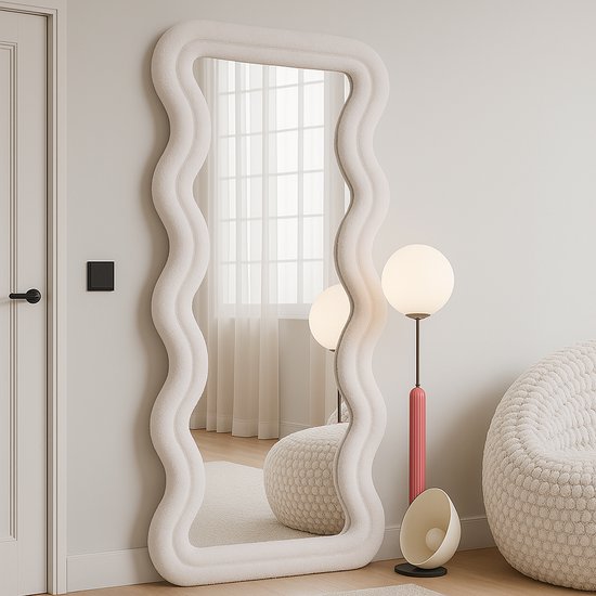 Staande Spiegel - Passpiegel - Wavy Mirror - Teddy Spiegel - 160x60 cm - White - Wit -... | bol