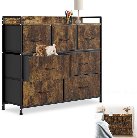 Commode met laden, sideboard, 7 stoffen laden met handgrepen ...