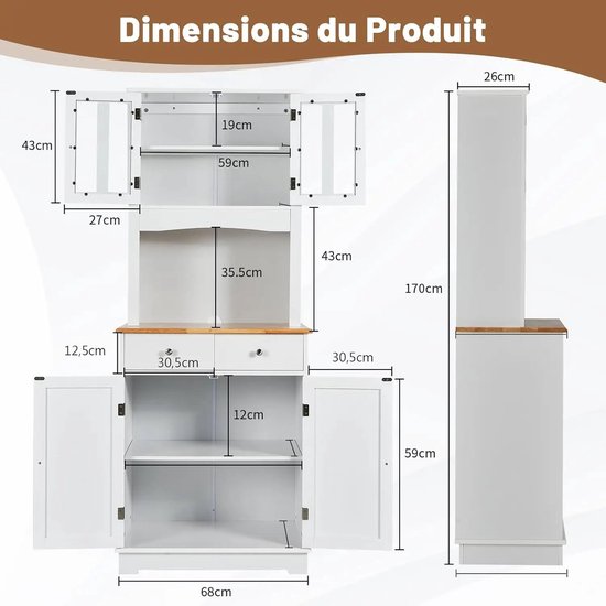 Keukenkast Hoog 170 cm – Houten Buffetkast – Hoge Kast met Laden ...