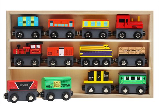Kurtzy Houten Magnetische Trein Speelgoed Set met Opslag Doos (12 Pak ...