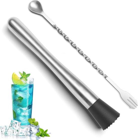 Cocktail Spoons Set of 2 - Stainless Steel Stirring Spoons and Pestle ...