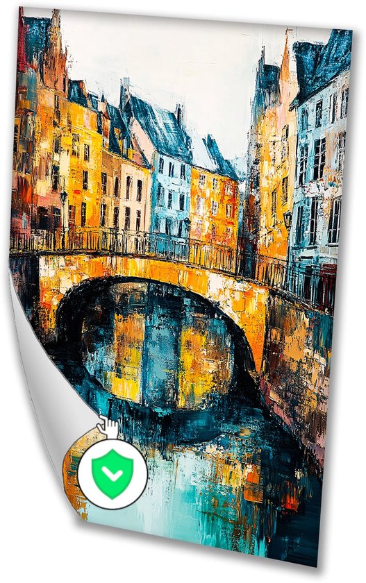 Kleurrijke stad met waterbrug - Brug poster - Wanddecoratie gebouwen ...