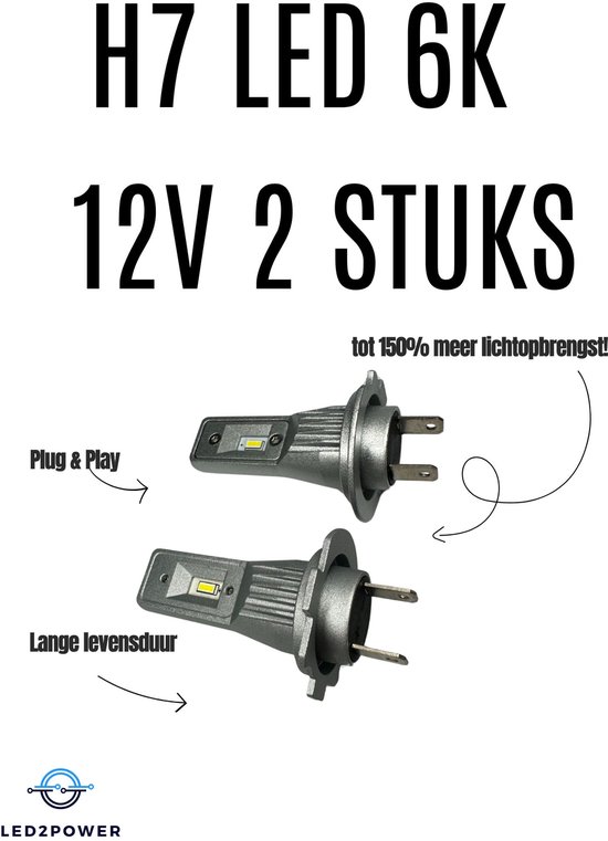 LED2POWER - H7 LED lamp 6000K 12 Volt 2 Stuks - Universeel | bol