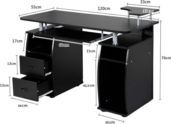COSTWAY Computertafel, computer bureau met toetsenbordlade, laden ...
