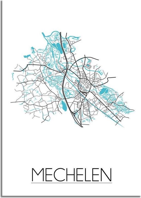 Plattegrond Mechelen Stadskaart poster DesignClaud - Wit - A3 ...