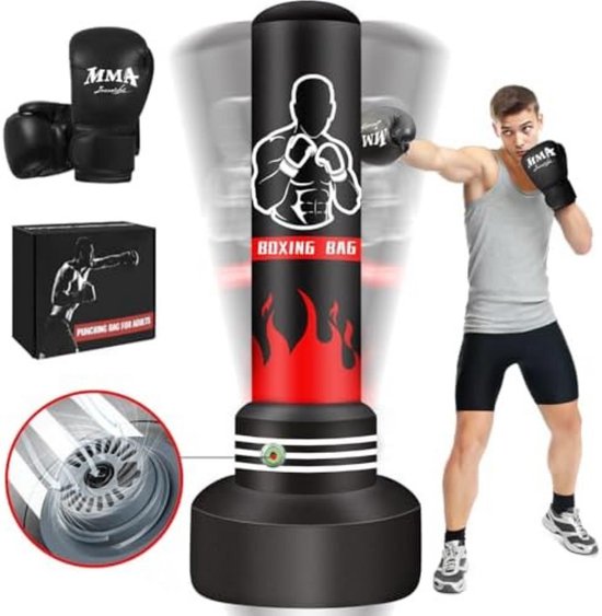 Boksbal Staand - Boxbal Volwassenen - Bokszak - Zwart met Rood en Wit | bol