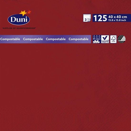 Duni 2733 3-laags tissue servet, 40 cm x 40 cm, bordeaux 8 x 125 (1000 ...