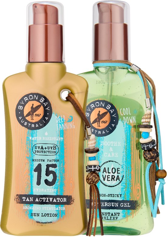 Byron Bay Duo Tan Activator SPF 15 & Aftersun Cooling Aloe Vera Gel ...
