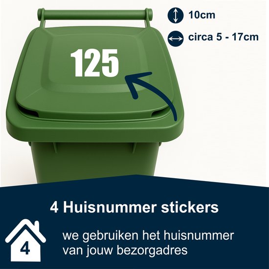 Container Sticker cirkel | 8-Delig | Met jouw huisnummer ...