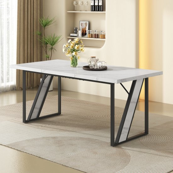 Eettafel wit 4 personen, 160×80 cm Moderne eettafel marmeren tafel voor ...