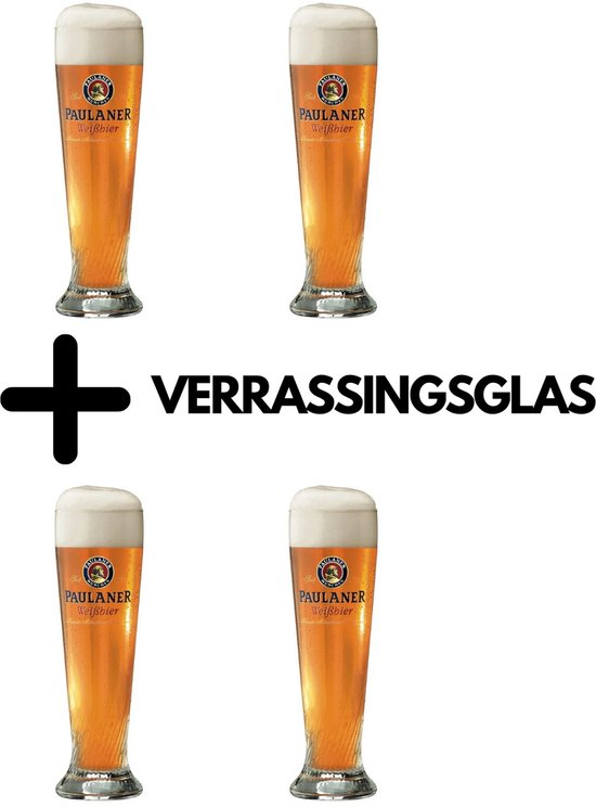 Paulaner Bierglazen Weizen + Gratis Verrassingsglas - 500 ml - 4 stuks | bol