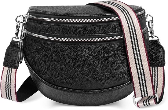 3-in-1 Zwarte Schoudertas met Ritssluiting - Verstelbare Brede Tasriem ...