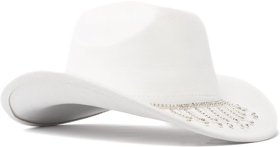 KIMU Cowboyhoed Wit Strass Steentjes Ketting - Witte Cowgirl Western ...