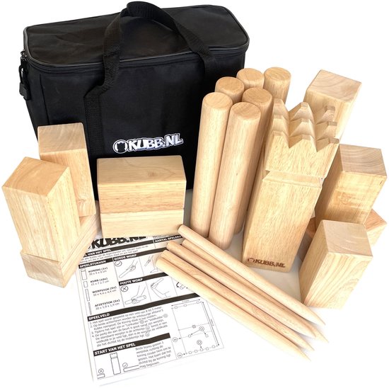 Kubb Spel Original Rubberhout - Wedstrijd set - Inclusief Stevige Draagtas -... | bol