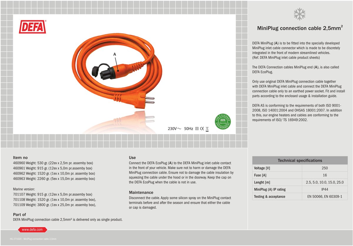DEFA aansluitkabel 10 Meter | 3x 2,5mm2 | 460962 | voertuigkabel | bol