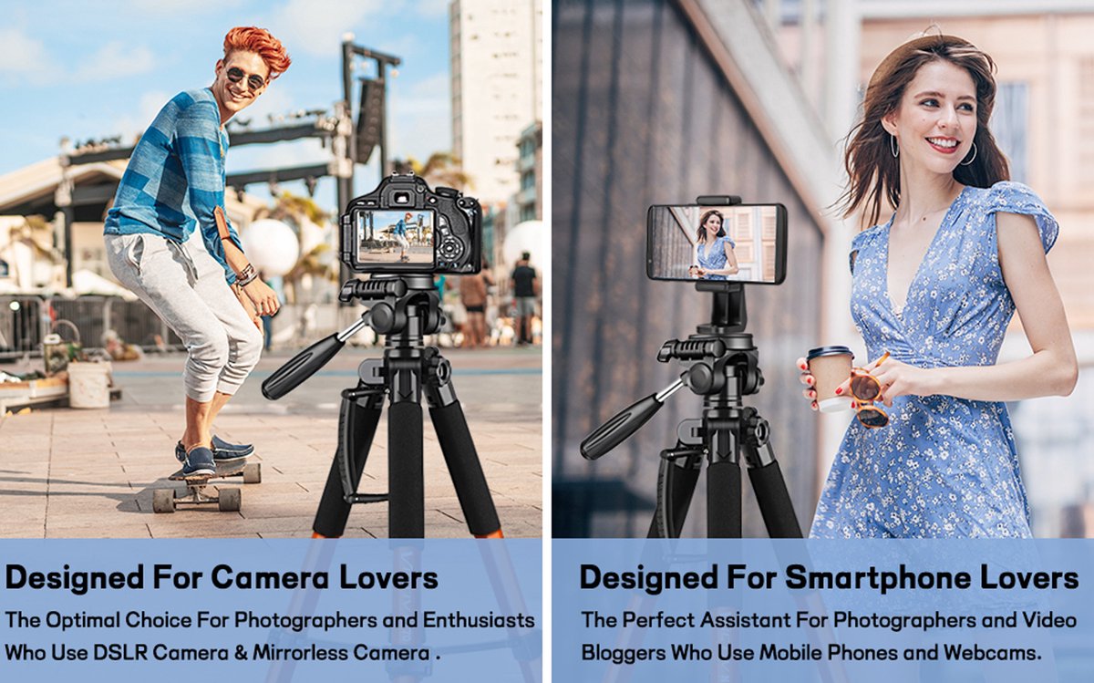 Camerastatief - in hoogte verstelbaar 52-160-185 cm tripod voor camera ...