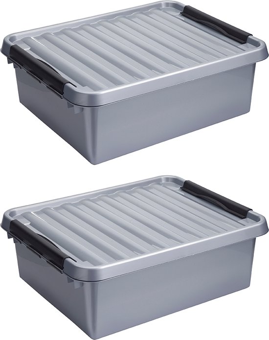 Sunware Q-Line opbergbox 25L - Set van 2 - Metaal/Zwart | bol