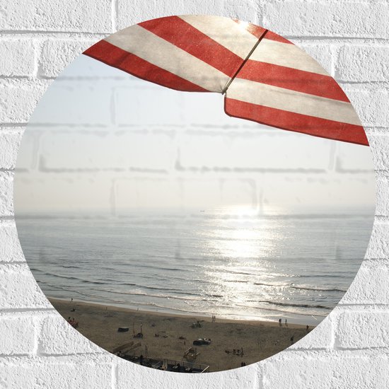 Muursticker Cirkel - Strand - Zee - Zand - Parasol - Mensen ...