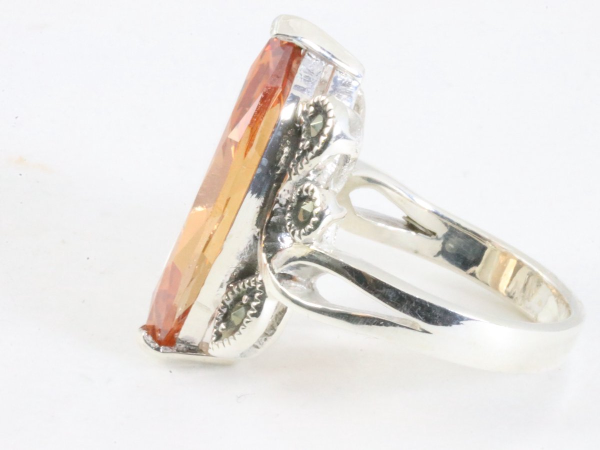 Zware zilveren ring met champagne kwarts en marcasiet - maat 16 | bol.com