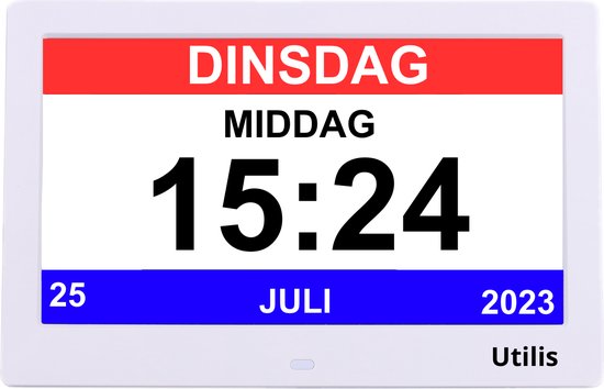 Utilis digitale dementieklok XXL - dag tijd datum aanduiding - wit | bol