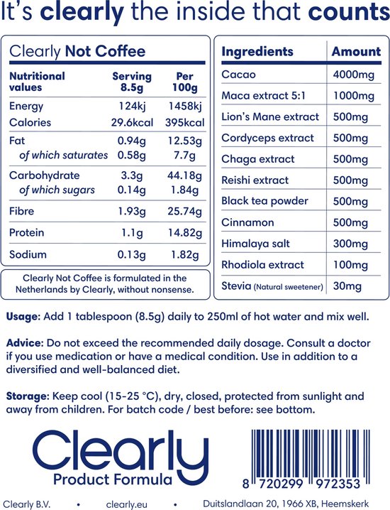 Clearly Not Coffee: Morning Focus Mix - Cacao, Maca, Lions Mane, Chaga ...
