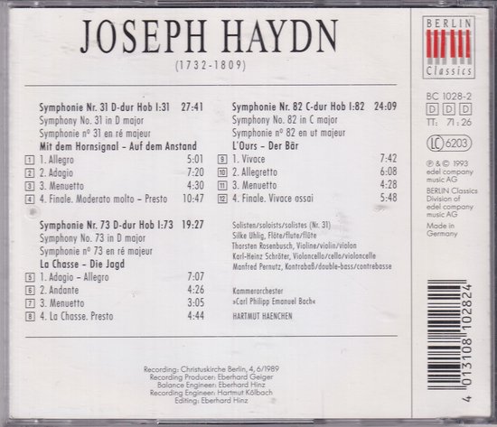Symphonies - Joseph Haydn - Kammerorchester Carl Philipp Emanuel Bach o ...