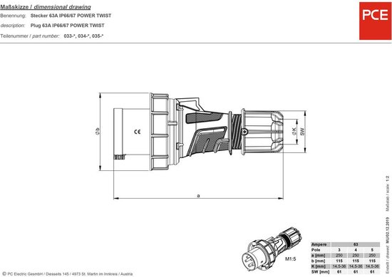 PCE venttechnik 035-6xs CEE-stekker 63 A 5-polig 400 V 1 stuk(s) | bol