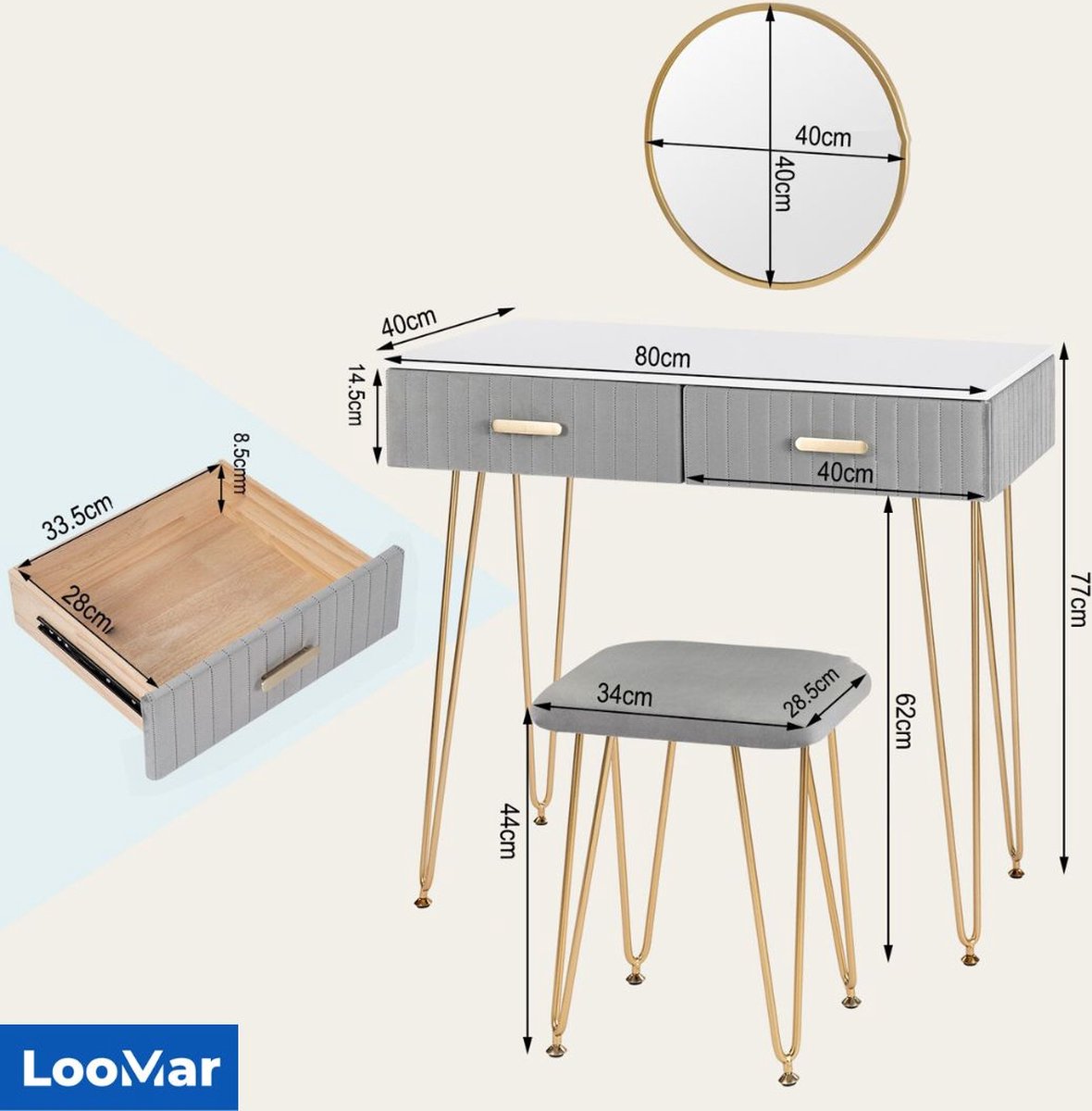 LooMar Kaptafel met spiegel - Schminktafel - Make up tafel - Make up ...