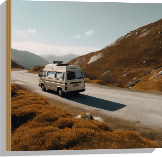 Hout - Camper in Berglandschap - 50x50 cm - 9 mm dik - Foto op Hout ...