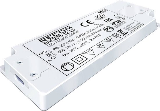 RECOM LED-driver 20 W 0 - 830 mA 24 V/DC Instelbaar 1 stuk(s) | bol