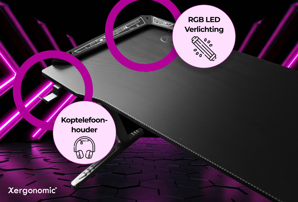 Xergonomic Hard2Kill Gaming Desk - Ergonomisch game bureau met LED ...