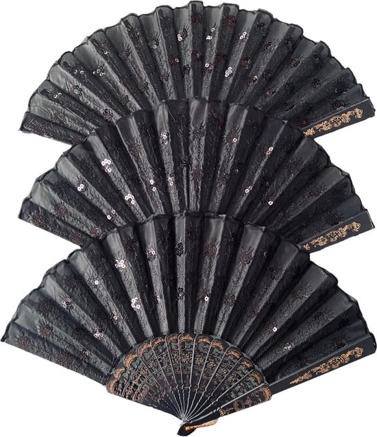 Spaanse Waaier - Windwaaier - Handwaaier - Zwart - Set 3 Stuks | bol