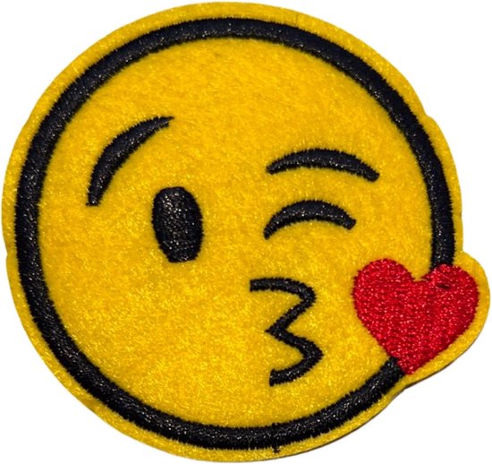 Emoji Smiley Kus Kusje Strijk Embleem Patch 6.2 cm / 6.2 cm / Geel ...