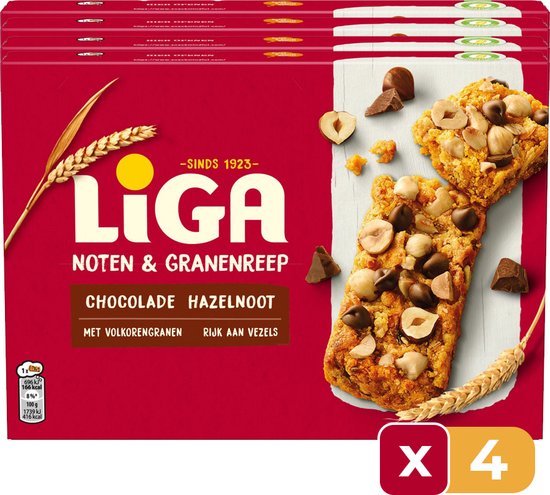 LIGA Bar Chocolade & Hazelnoot - 160 Gram - 4 stuks - Chocolade - Reep ...