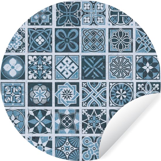 WallCircle® - Behangcirkel 30x30 cm - Muurstickers Bloemen - Blauw - Patronen -... | bol