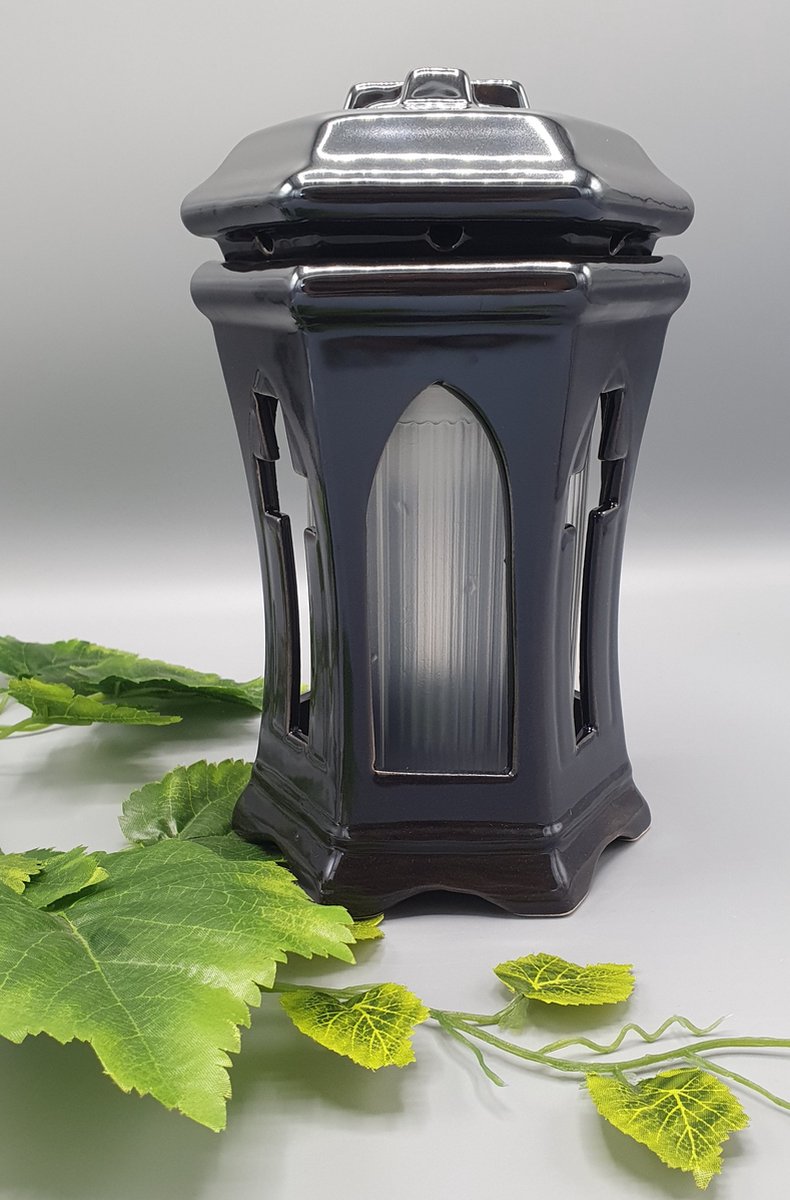 Herdenkingslicht - Lantaren - Keramiek - Kruis - Antraciet - Windlicht ...