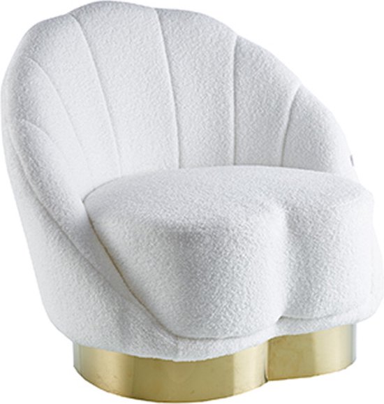 WOONENZO Ilona-Schelp-Fauteuil-Teddy-Boucle-Wit -Goud-Velvet-Design ...