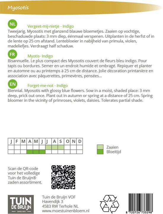 Tuin de Bruijn® - Vergeet-me-nietjes zaden - 50 uitdeelzakjes - leuk ...