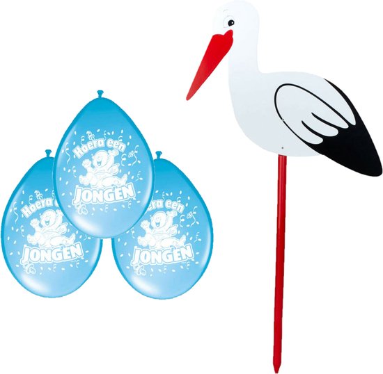 Geboorte versiering jongen - ooievaar geboorte bord - 100 cm hoog - 8x ...