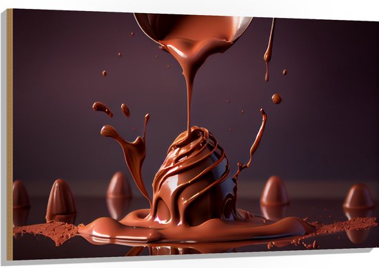 Hout - Chocolade Eieren met Vloeibare Chocolade Erover heen - 120x80 cm ...