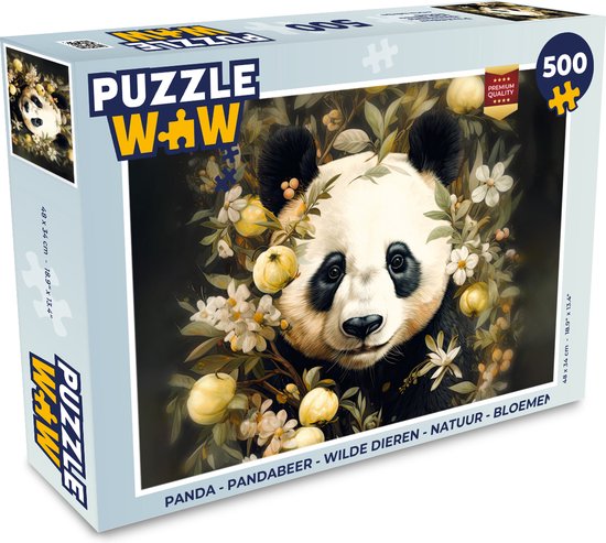 Puzzel Panda - Pandabeer - Wilde dieren - Natuur - Bloemen - Legpuzzel ...